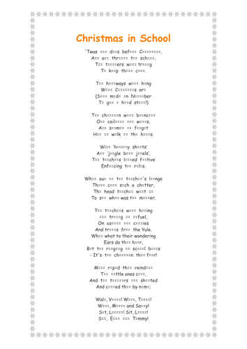 'Christmas in School' Poem - Developing Tray | Teaching Resources