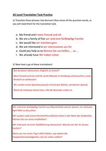 OCR AS Level Translation Task Practise | Teaching Resources