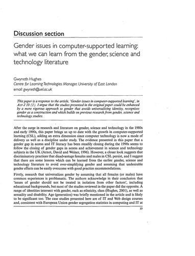 Gender Issues In Computer Supported Learning Teaching Resources
