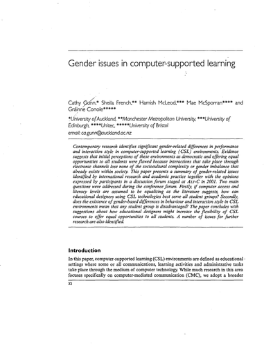 Gender Issues In Computer Supported Learning Teaching Resources