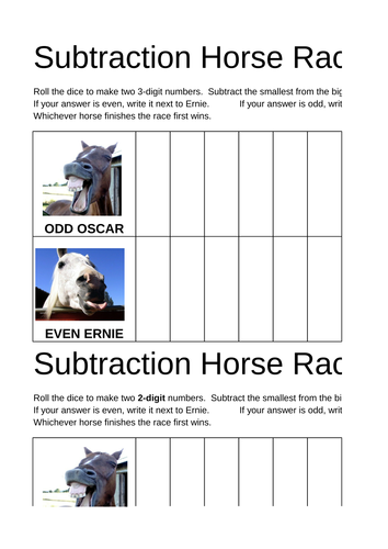 Subtraction Horse Race Y4, Y5, Y6 | Teaching Resources