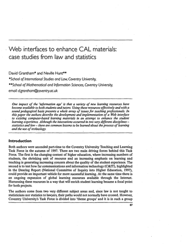 Web interfaces to enhance CAL materials:case study | Teaching Resources
