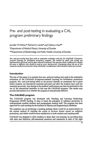 Pre- and post-testing in evaluating a CAL program | Teaching Resources