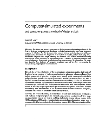 Computer-simulated experiments and computer games | Teaching Resources