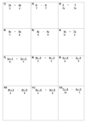Fractions Algebraic Fractions Teaching Resources