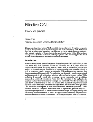 Effective CAL: theory and practice | Teaching Resources