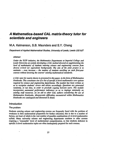 A Mathematica-based CAL matrix-theory tutor | Teaching Resources