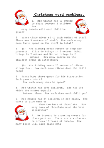 Christmas Word Problems | Teaching Resources