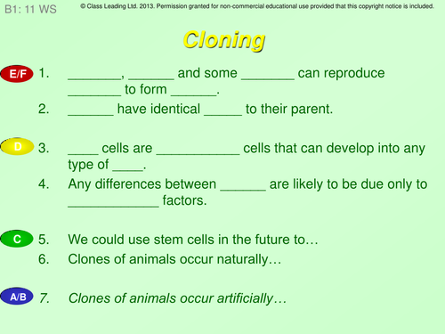 Cloning - graded questions | Teaching Resources Cloning - graded questions | Teaching Resources