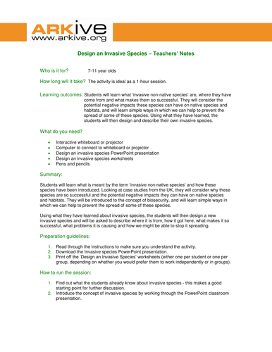 Design an Invasive Species | Teaching Resources