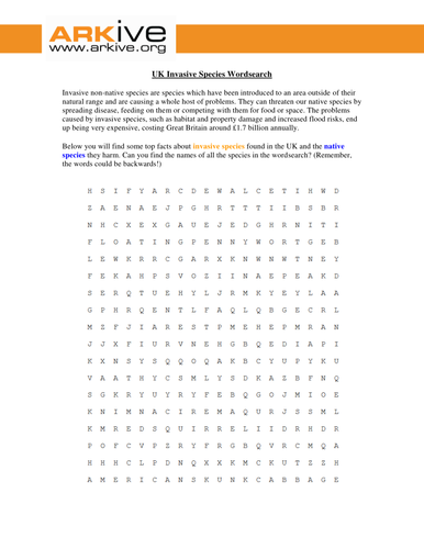 Invasive Species Wordsearch | Teaching Resources