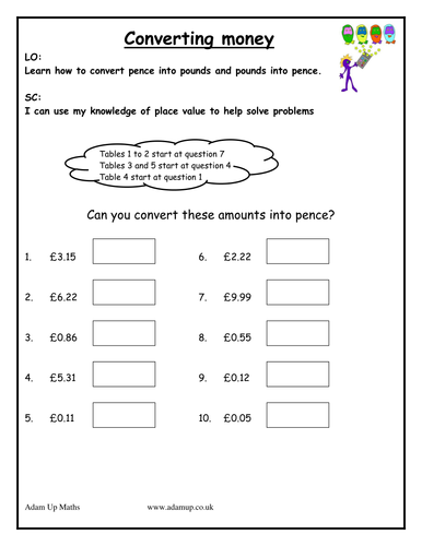 Money activities - counting and converting | Teaching Resources