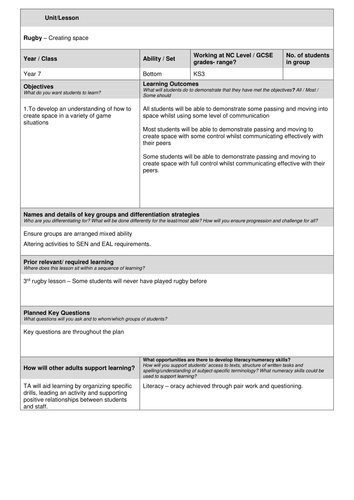 Yr 7 Rugby lesson plans | Teaching Resources