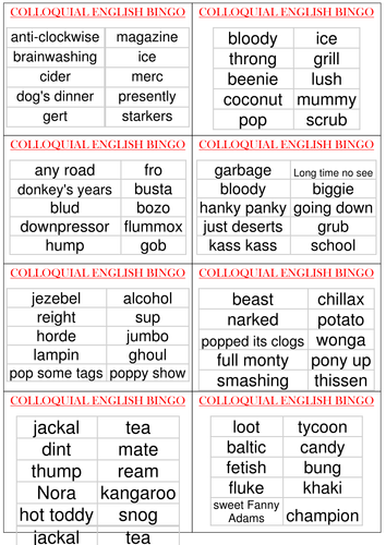 Colloquial English Bingo | Teaching Resources Colloquial English Bingo | Teaching Resources