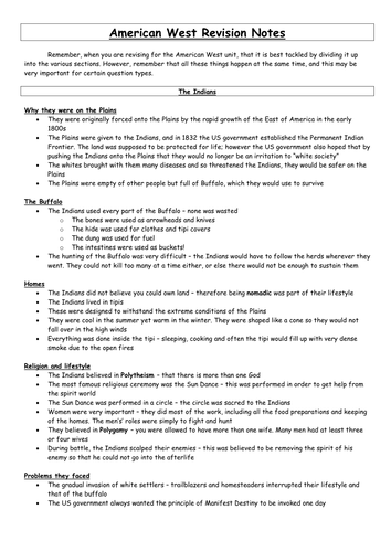 American West revision notes | Teaching Resources