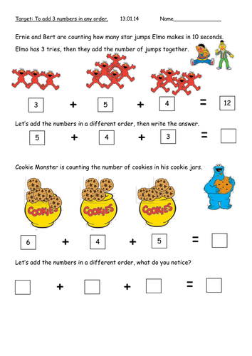 Add 3 numbers in any order | Teaching Resources