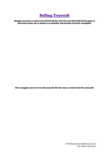 Selling Yourself | Teaching Resources Selling Yourself | Teaching Resources