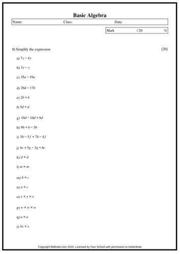 Basic Algebra | Teaching Resources