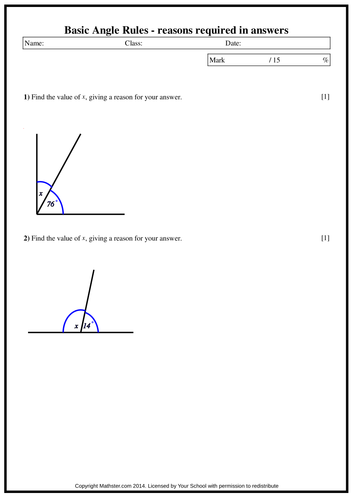Basic Angle Rules - reasons required | Teaching Resources