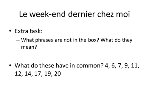Le weekend dernier chez moi | Teaching Resources