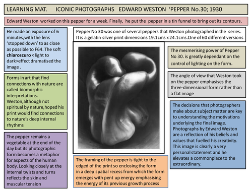 Learning Mat. Edward Weston's Pepper No 30 | Teaching Resources