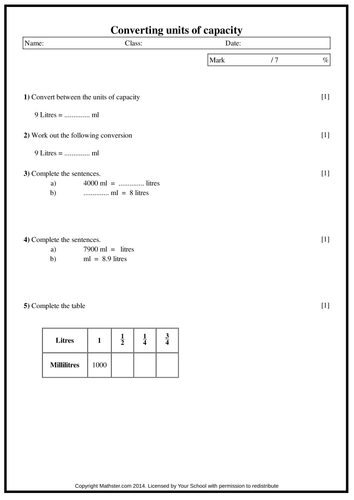 Converting units of capacity | Teaching Resources