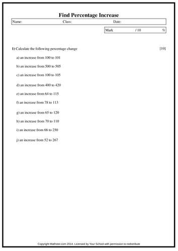 Percentage Increases | Teaching Resources