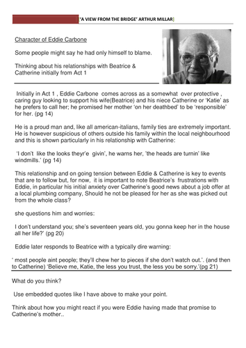Character Study of Eddie Carbone | Teaching Resources