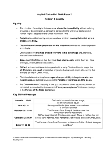 Religion & Equality: The principle of equality | Teaching Resources
