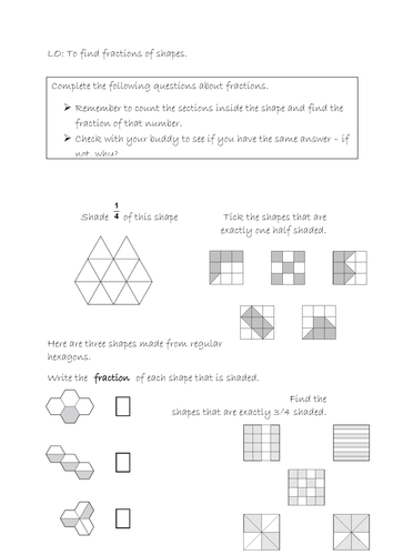 fractions of shape worksheet | Teaching Resources