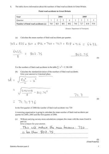 GCSE Statistics Revision Exam Questions by zakir - Teaching Resources - Tes