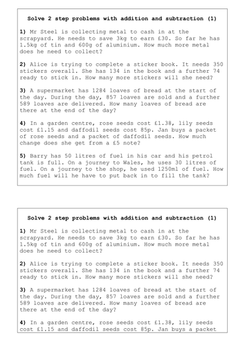 Multi-Step Addition and Subtraction Word Problems | Teaching Resources Multi-Step Addition and Subtraction Word Problems | Teaching Resources