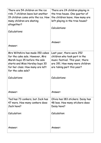 addition and subtraction problems, 5 levels | Teaching Resources