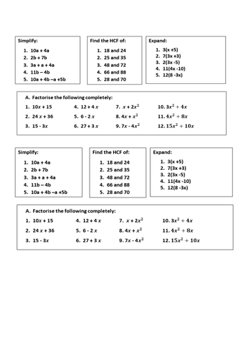 Simplifying factorising expanding (single bracket) | Teaching Resources Simplifying factorising expanding (single bracket) | Teaching Resources