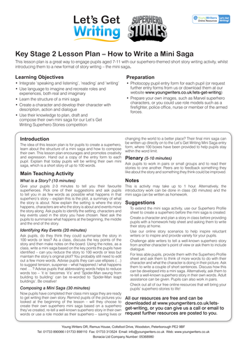Superhero Mini Saga Lesson Plan and Worksheet | Teaching Resources