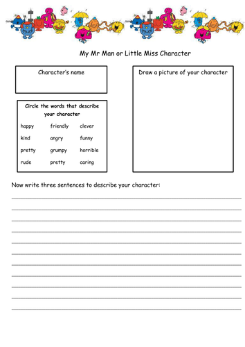 Create A Character Worksheet Ks1
