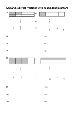 Add/sub fractions with mixed denominators | Teaching Resources