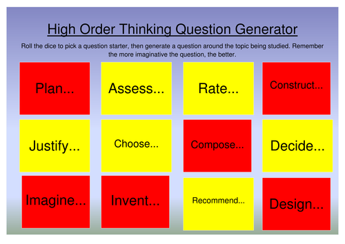 High Order Question Generator - Starter / Plenary | Teaching Resources