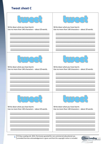 Tweet Sheets - Summarising learning | Teaching Resources