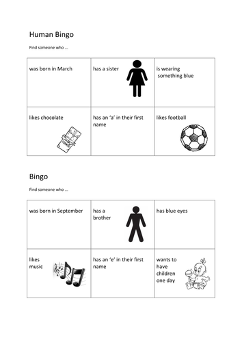 Human Bingo | Teaching Resources