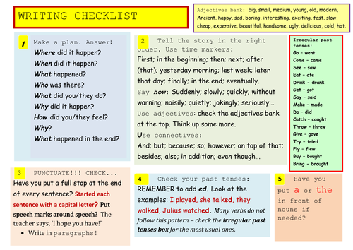 Writing checklist for pupils. | Teaching Resources