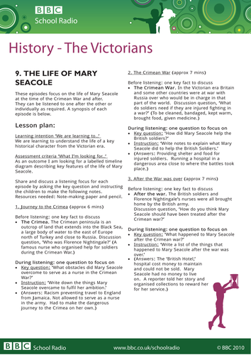 Mary Seacole/Florence Nightingale & Crimean War - Worksheet biography ...