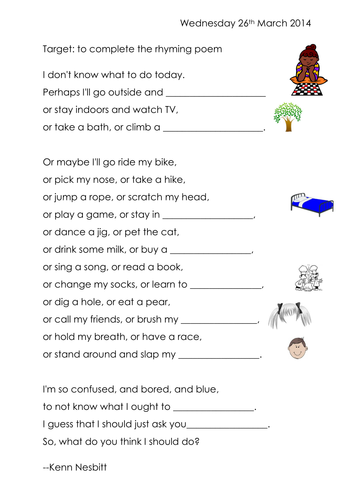 Complete the rhyming sentences | Teaching Resources