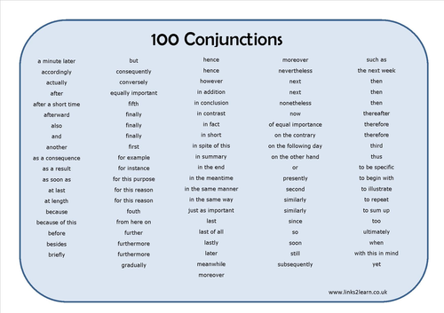 100 conjunctions learning mat | Teaching Resources 100 conjunctions learning mat | Teaching Resources