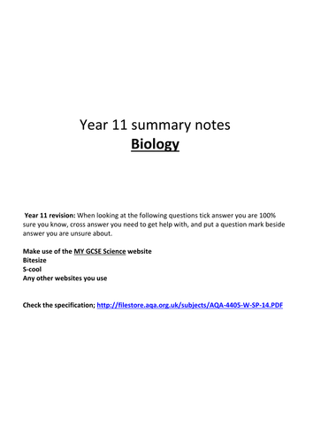 AQA Biology GCSE revision summary booklet | Teaching Resources AQA Biology GCSE revision summary booklet | Teaching Resources