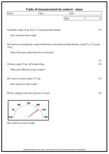 Units of measurement - Mass | Teaching Resources