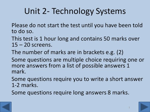 Btec Technology systems test | Teaching Resources