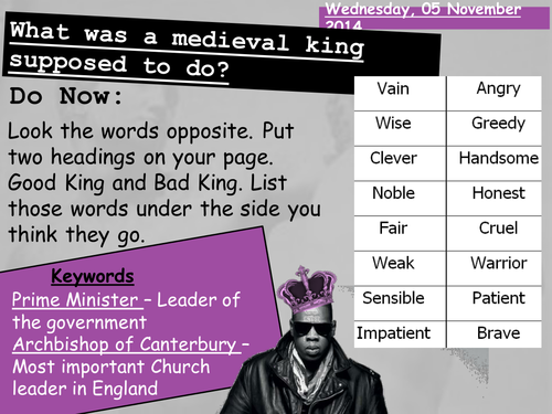 L3 - Being a king in Medieval Britain | Teaching Resources