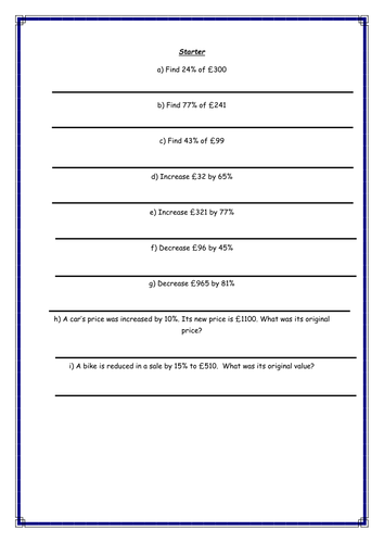 Percentages Starter Activity | Teaching Resources Percentages Starter Activity | Teaching Resources