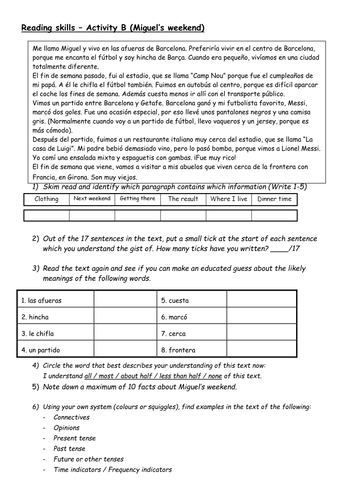 Reading skills - Prep for end of Year 9 exam | Teaching Resources